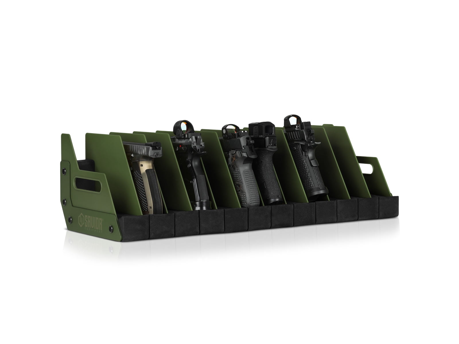 Savior Equipment 12 Slot Pistol Rack, OD Green, 7in H x 25in L x 9.5in ...