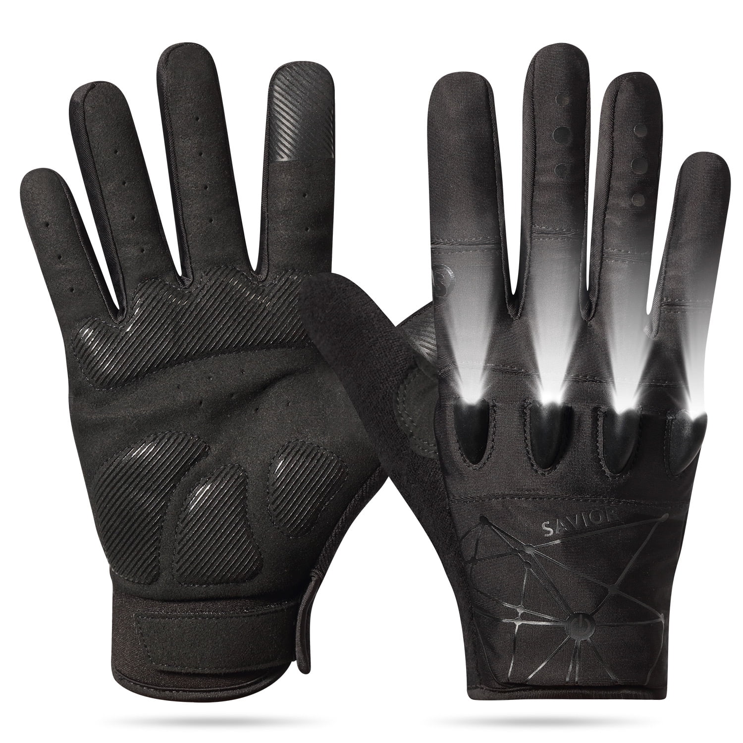 Savior Heat Rechargeable 4 LED Flashlight Cycling Gloves Full Finger ...