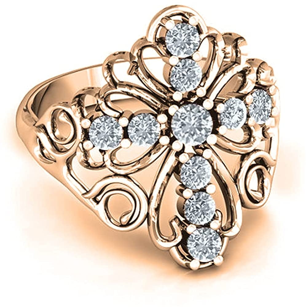 Savlano 18K Rose Gold Plated Round Cut Cubic Zirconia Filigree Cross ...