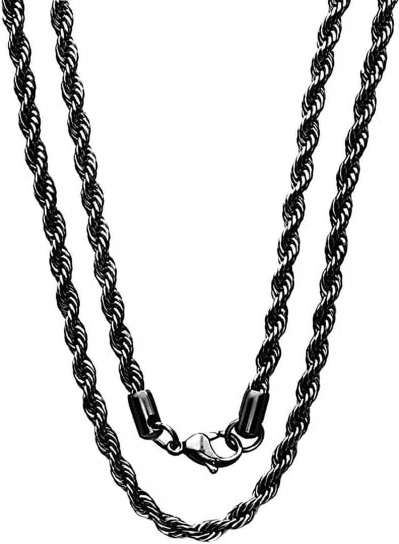 Savlano Stainless Steel Black Rope Twist Necklace Chain, 2mm-5mm, 16-30 ...