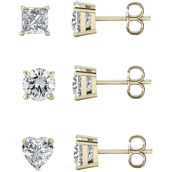 18k Yellow Gold 2 Pair Created Alexandrite 4mm Round & Princess Cut ...