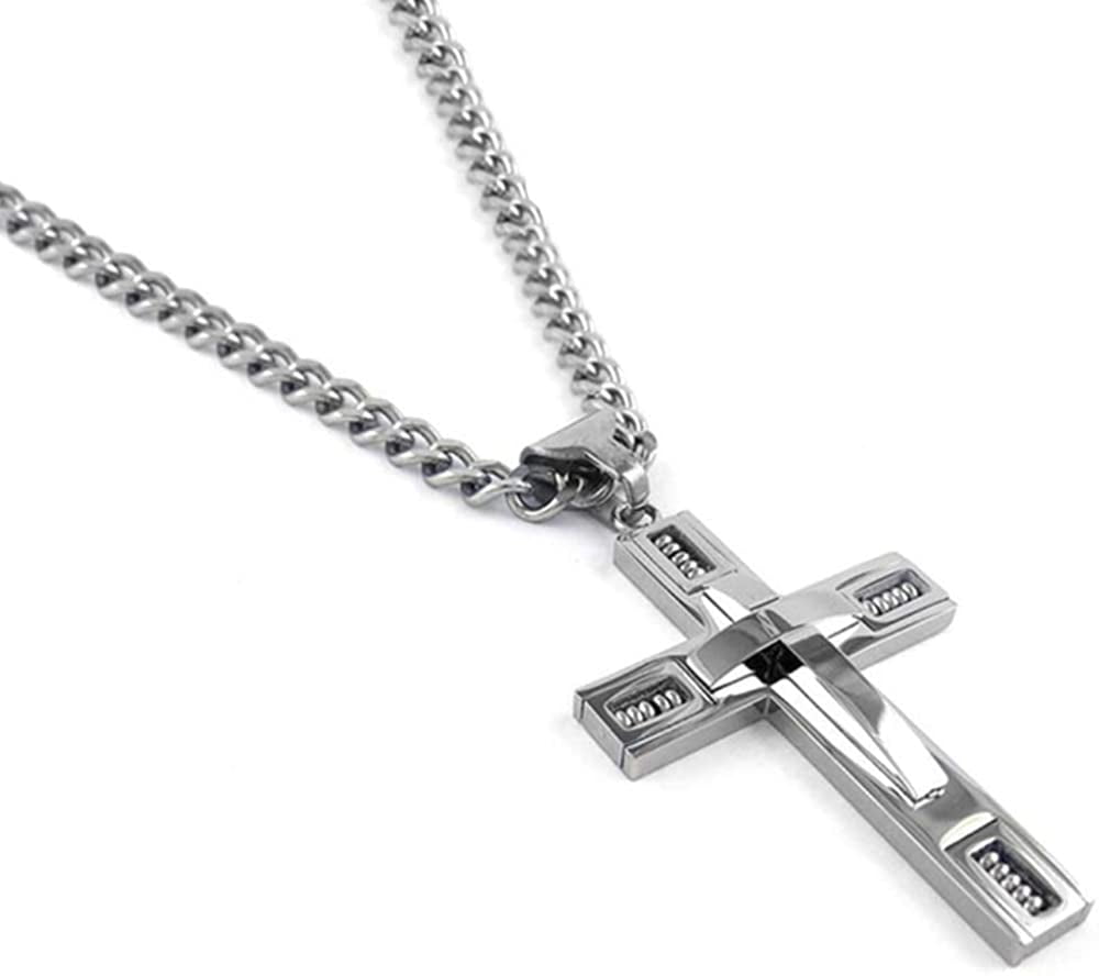 Savlano Stainless Steel Silver Color Cross Pendant 24 inch Cuban Chain ...