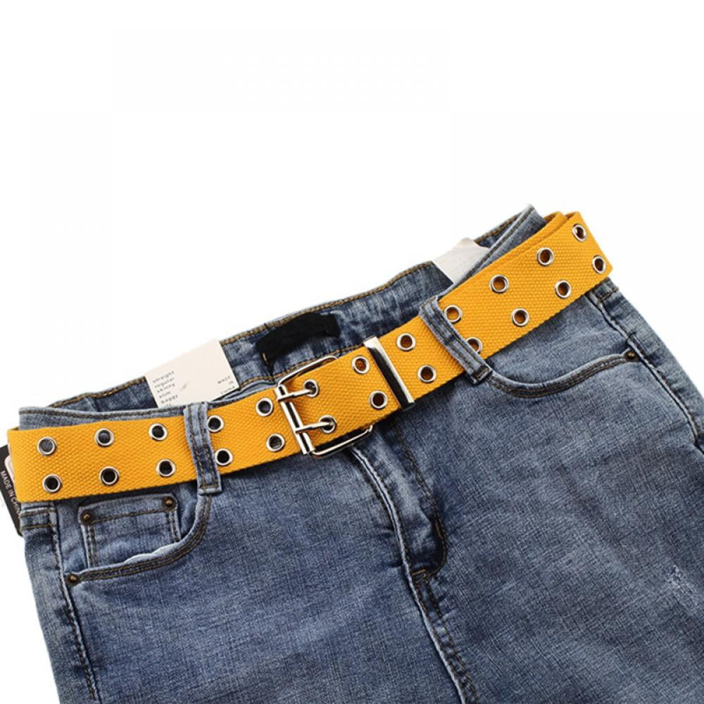 Savlot Double Grommet Holes Canvas Belt 2-Row Studded Women Men Belts ...