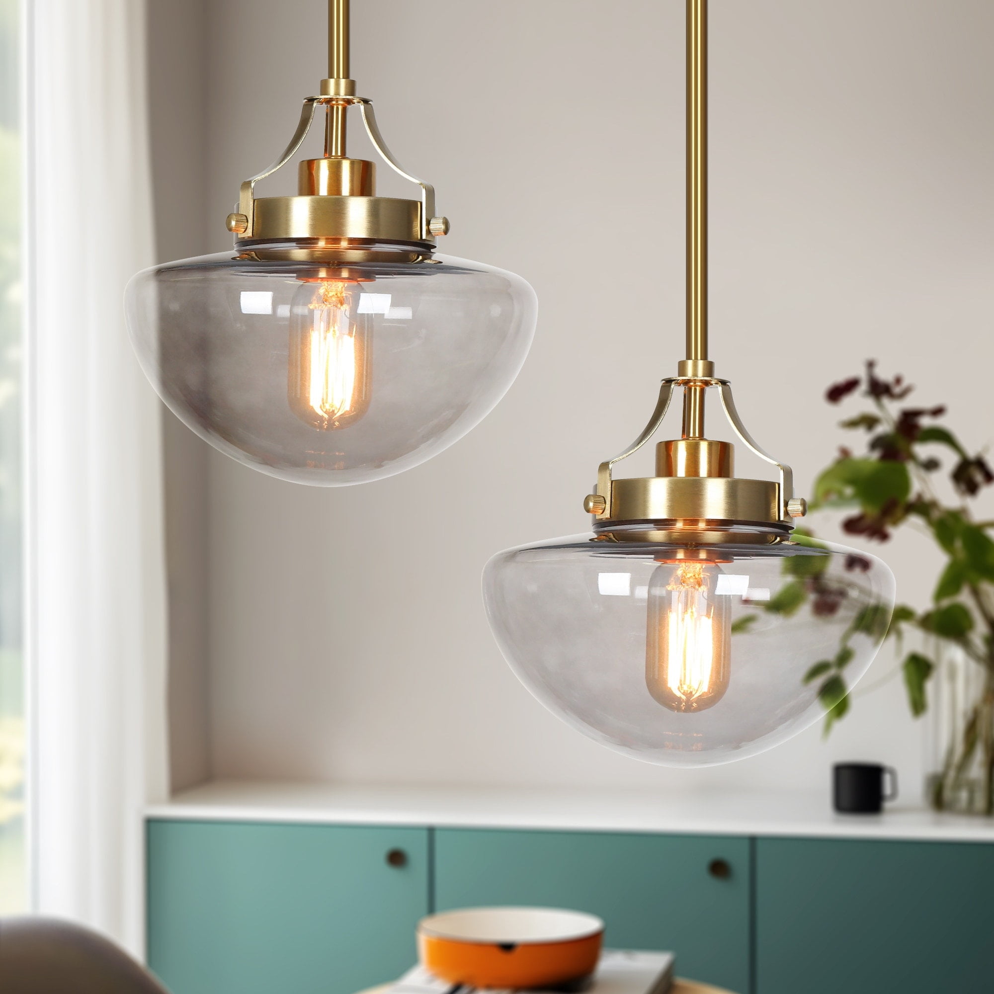 Savonnerie Modern 1-Light Gold Glass Pendant Light Kitchen Island ...