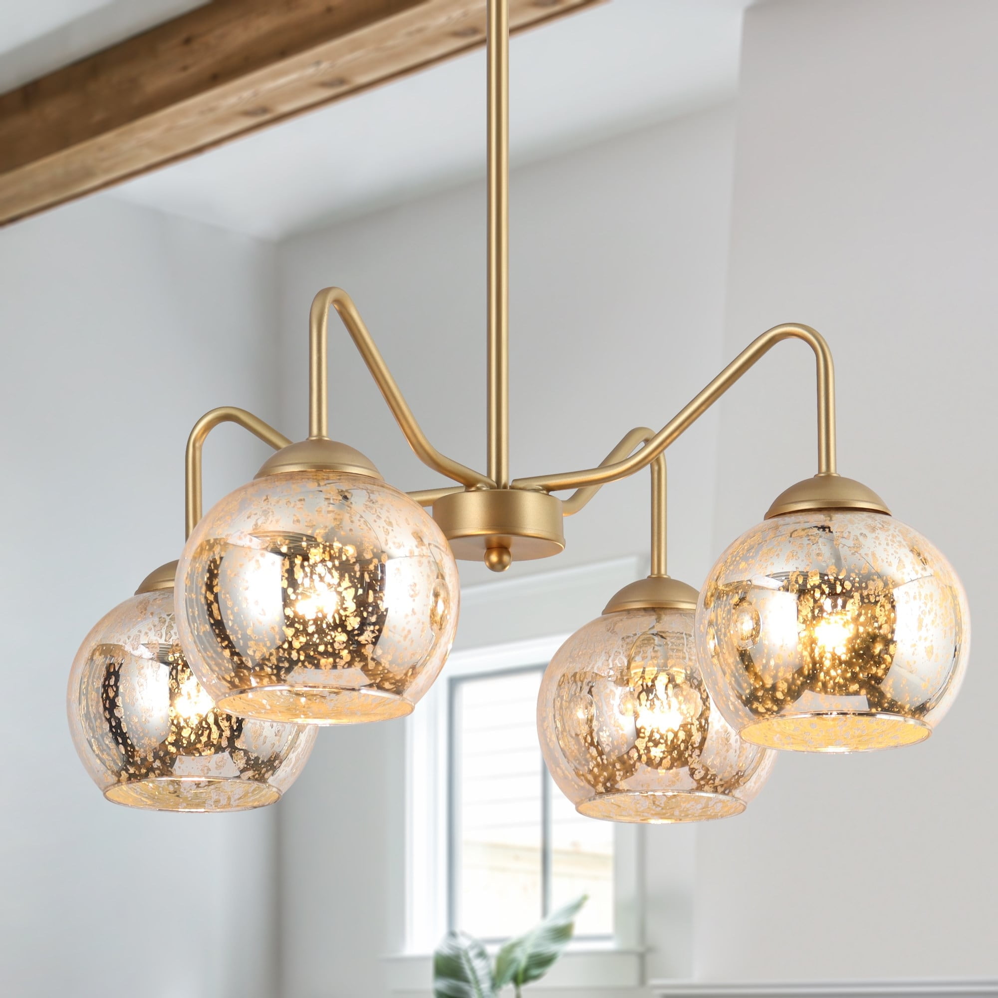 Savonnerie Modern 4-Light Gold Chandelier Mercury Glass Pendant Lights ...