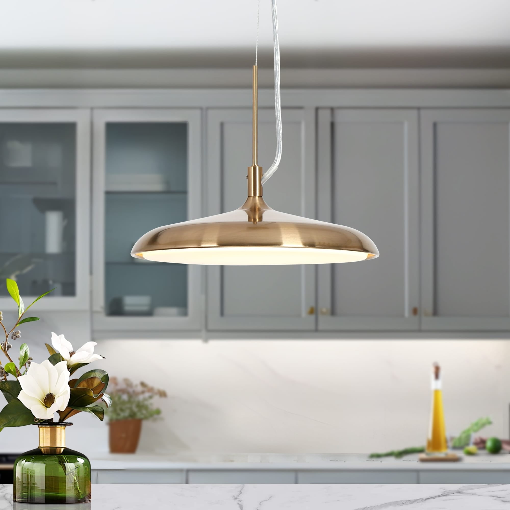 Savonnerie Modern Glam 1-Light Metal Gold LED Pendant Light Kitchen ...