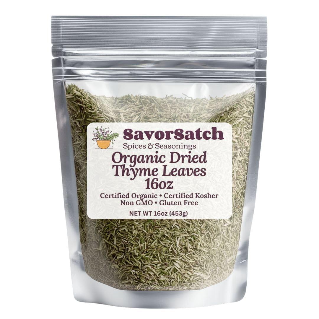 SavorSatch Organic Thyme Leaf MFF30 Whole - 16oz (1lb) Bulk Pack of ...