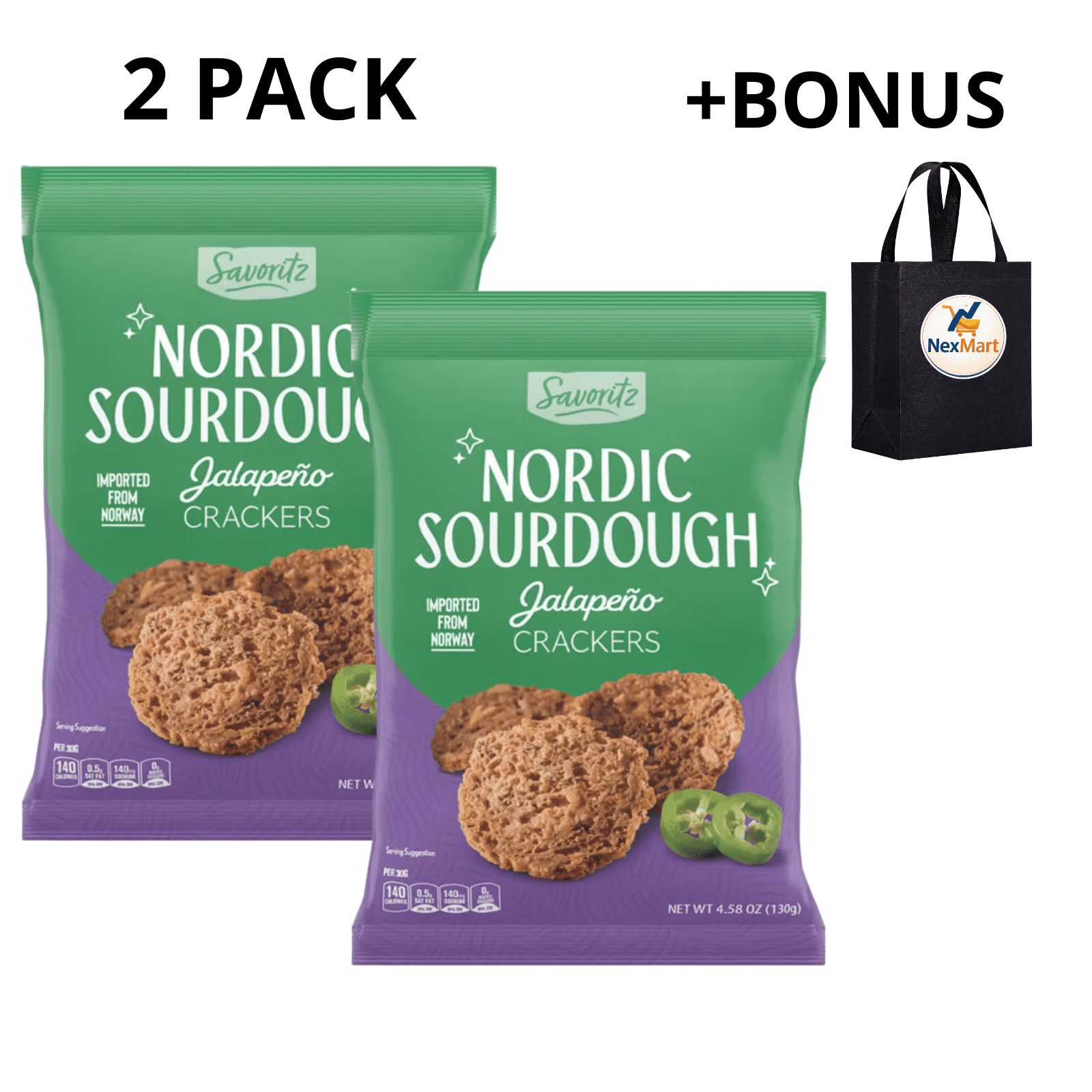 Savoritz Nordic Sourdough Jalapeno Crackers, Imported from Norway, 4.58 ...