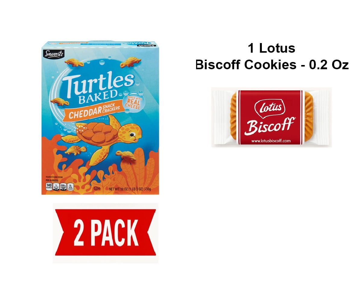 Savoritz Turtle Baked Cheddar Snack Crackers, 19 oz - Pack of 2 & Lotus ...
