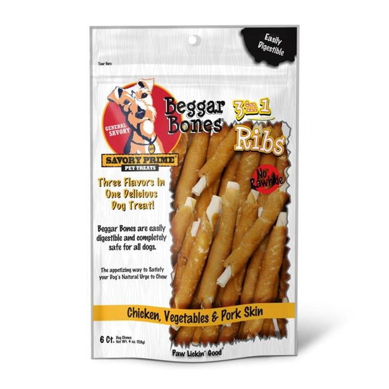 Savory Prime Beggar Bone 3-in-1 Ribs Dog Treat - Chicken, Vegetable ...