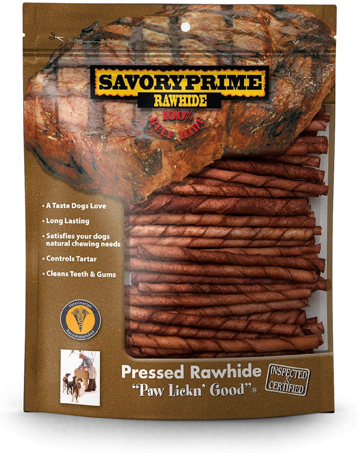 Savory Prime Pressed Rawhide Twist Sticks Beef, 1ea/5 in, 100 pk ...