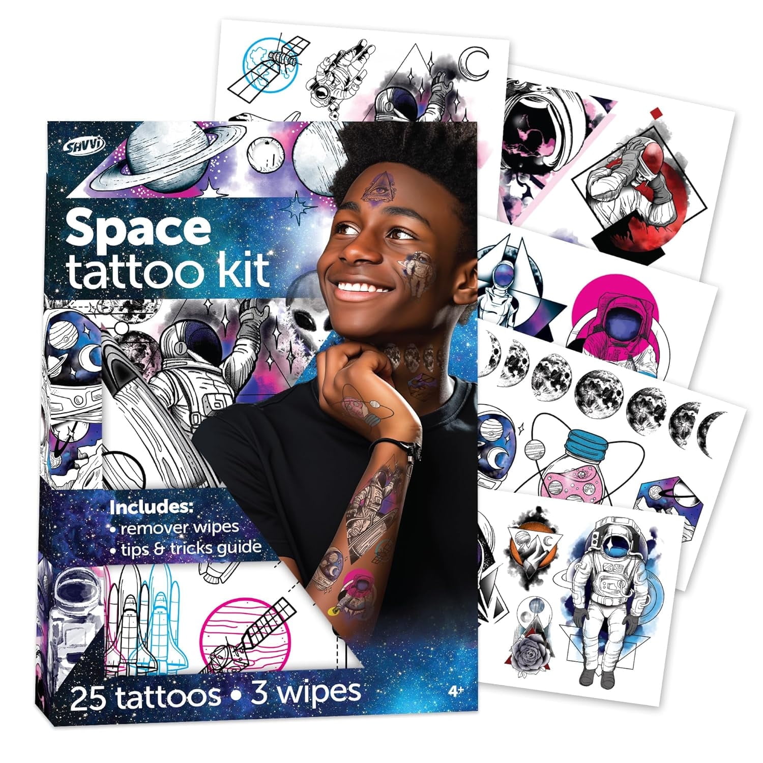 Savvi Tattoo Box Set with Remover Wipes - Space, 25 count - Walmart.com