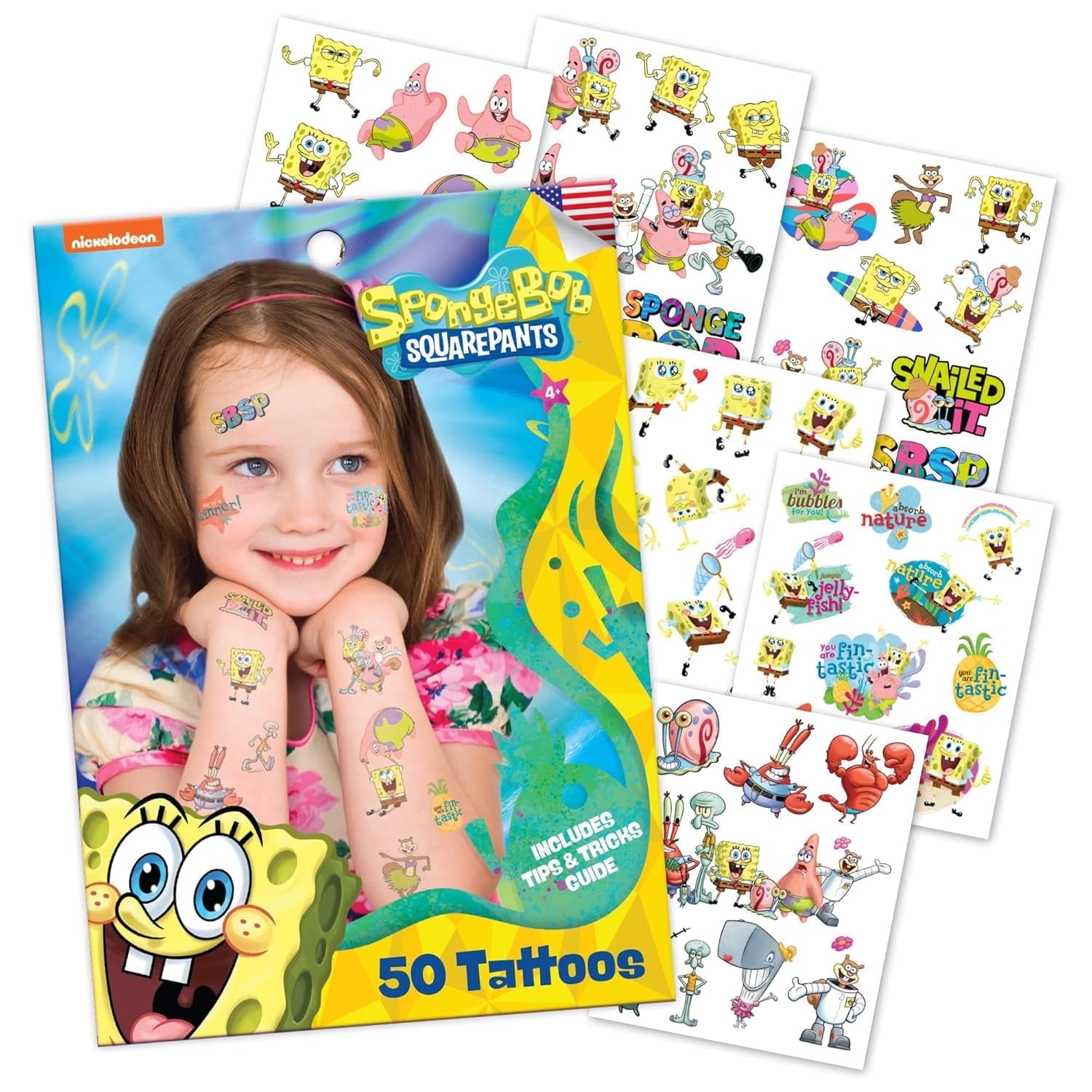 SAVVi SpongeBob Temporary Tattoos, 50 Count, Skin-Safe, Perfect for ...