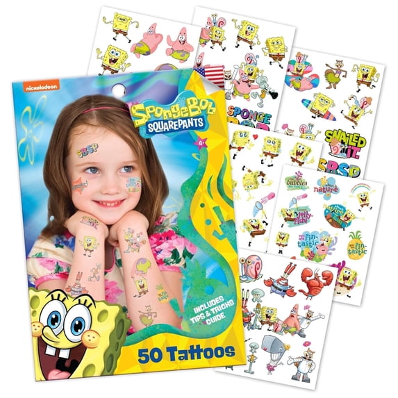 SAVVi SpongeBob Temporary Tattoos, 50 Count, Skin-Safe, Perfect for ...