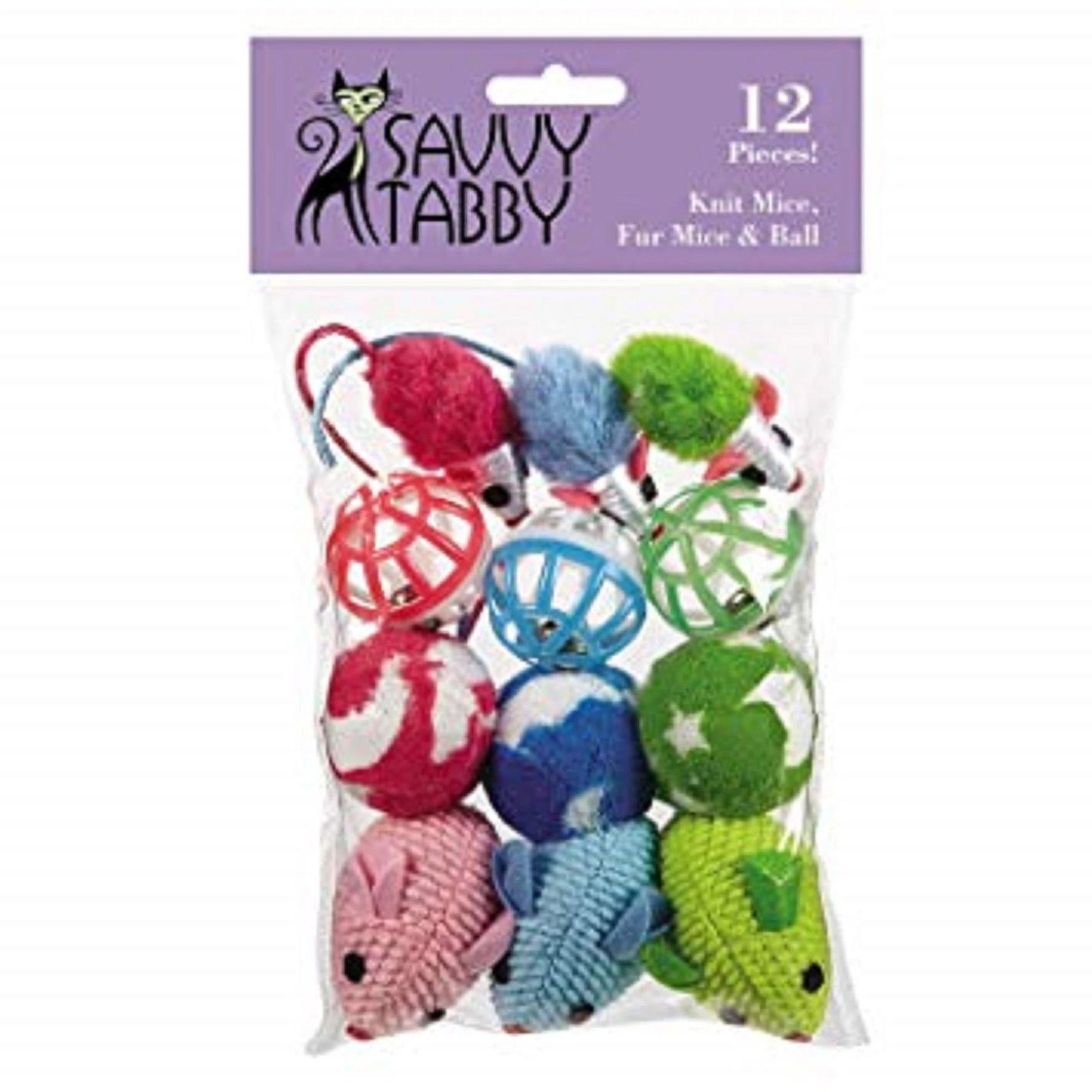 Savvy Tabby Fun Cat Toy 12 Piece Knit Mice, Fur Mice Ball - Walmart.com