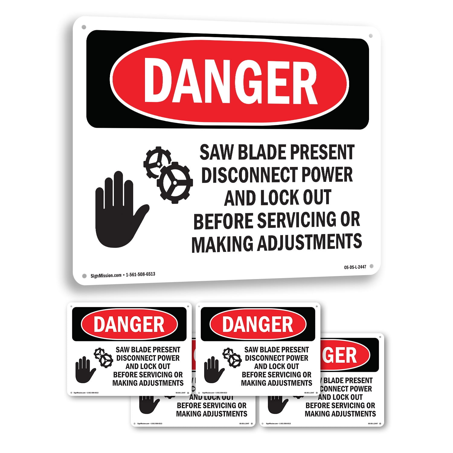 Saw Blade Present Disconnect OSHA Danger Rigid Plastic Sign 18 Inch x ...