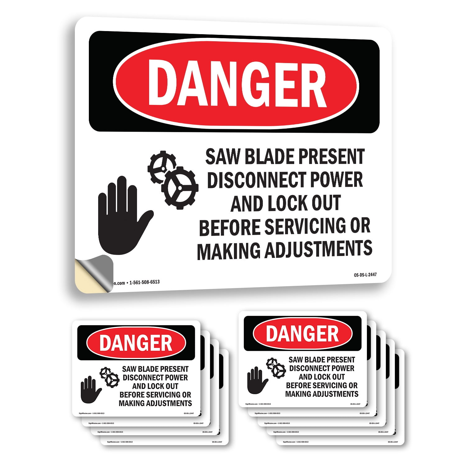 Saw Blade Present Disconnect OSHA Danger Vinyl Decal Label 18 Inch x 12 ...