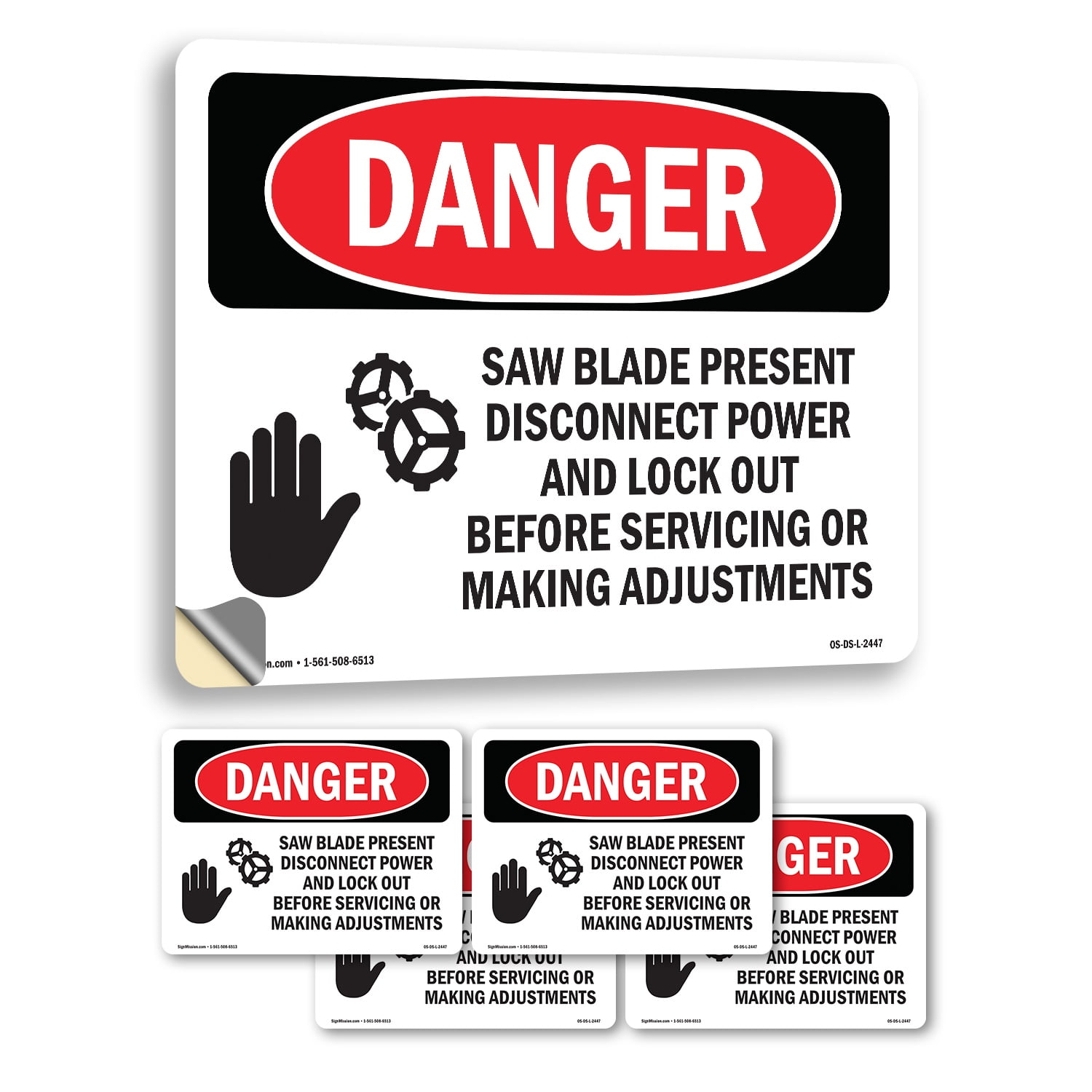 Saw Blade Present Disconnect OSHA Danger Vinyl Decal Label 5 Inch x 3.5 ...