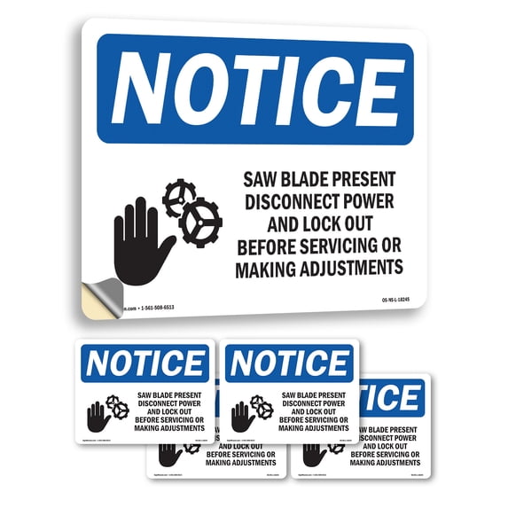 Saw Blade Present Disconnect With Symbol OSHA Notice Vinyl Decal Label ...