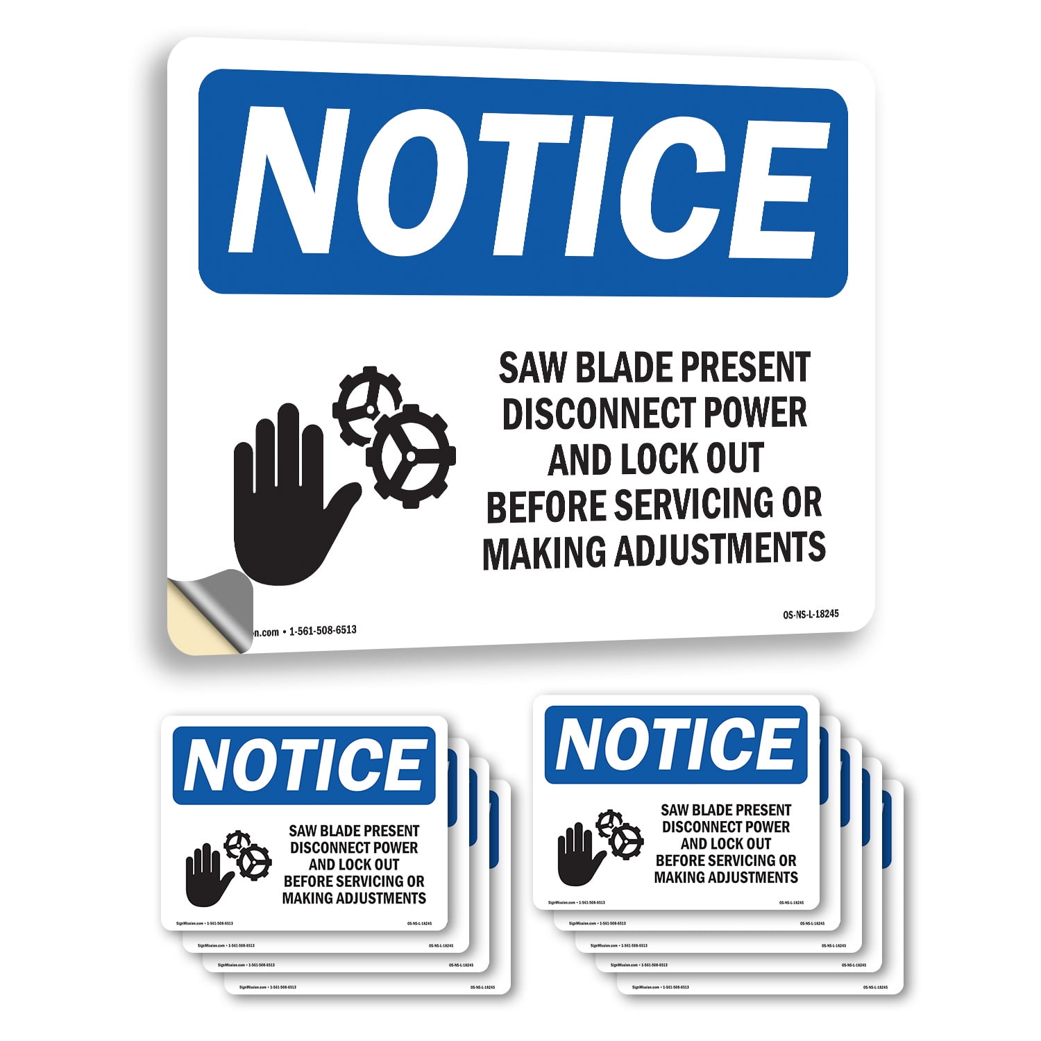 Saw Blade Present Disconnect With Symbol OSHA Notice Vinyl Decal Label ...