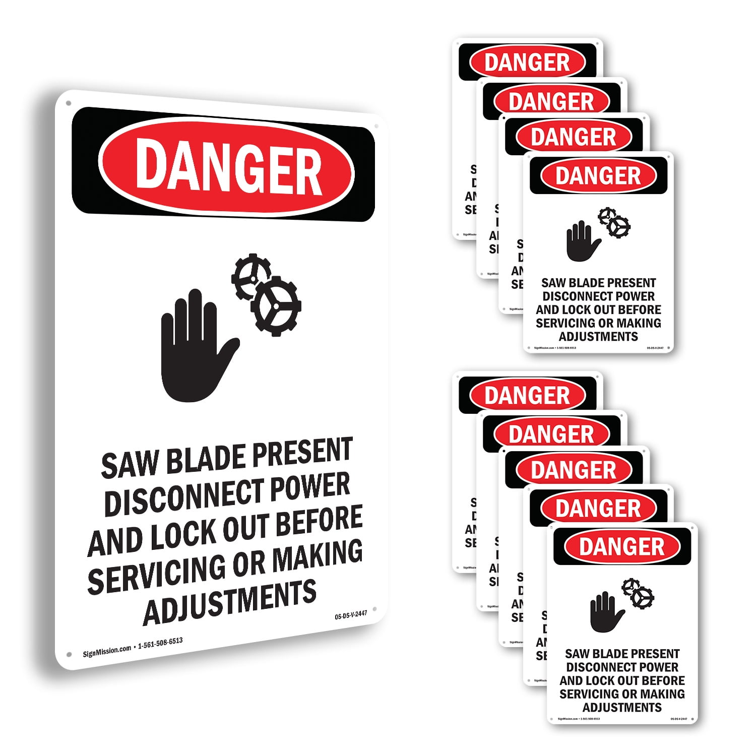 Saw Blade Present OSHA Danger Rigid Plastic Sign 24 Inch x 18 Inch - 10 ...