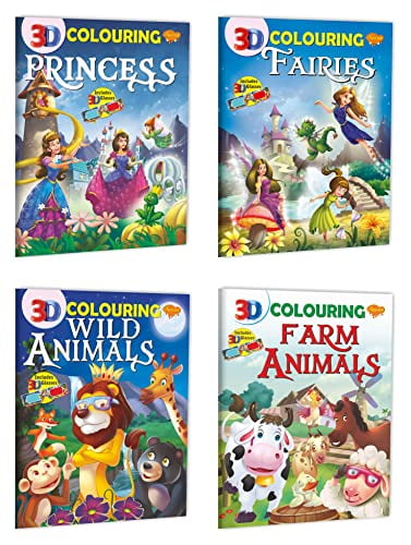Sawan Set of 4 3D Colouring Books (3D Colouring: Princess, Fairies ...