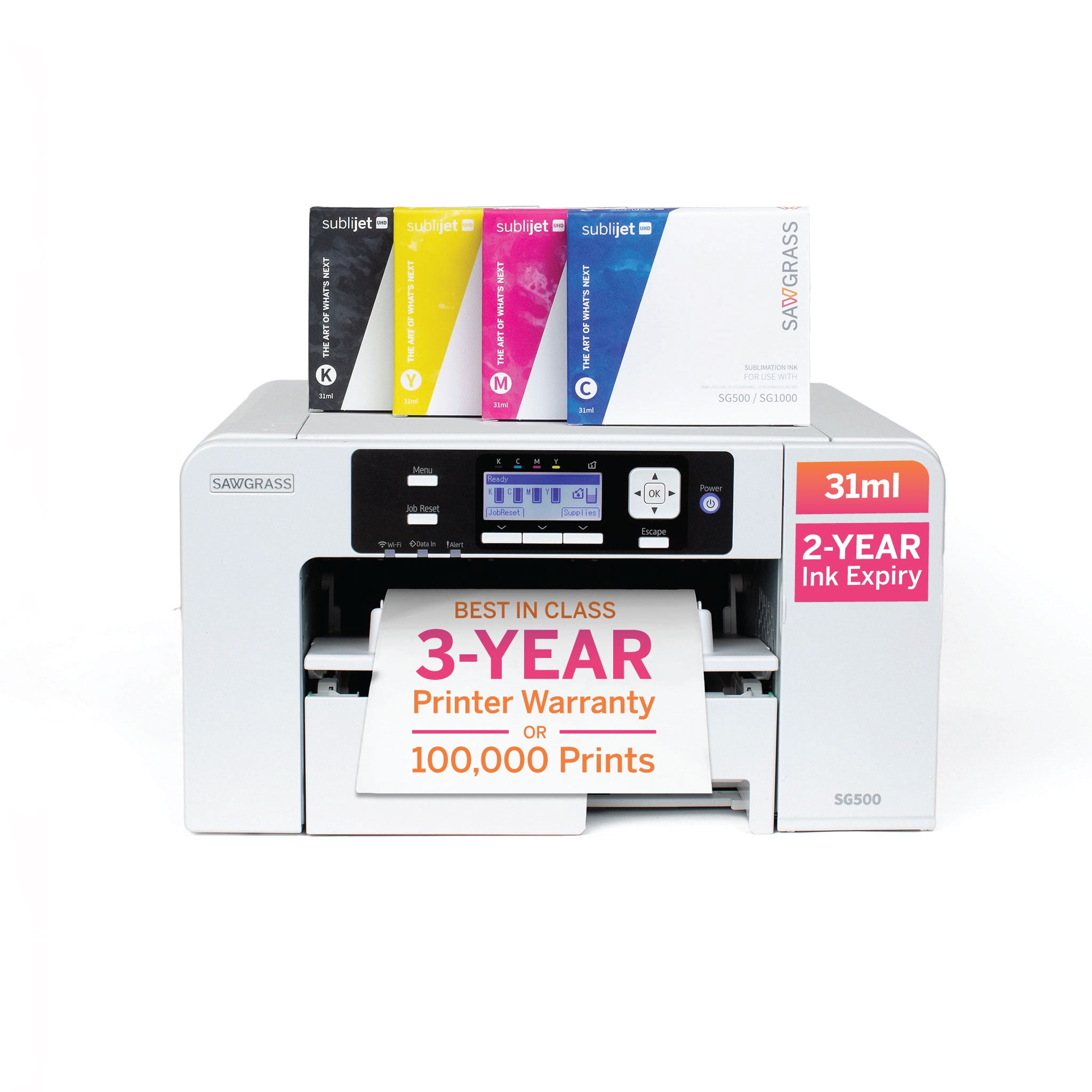 Sawgrass SG500 Sublimation Printer Bundle, SubliJet 31mL UHD Inks and ...