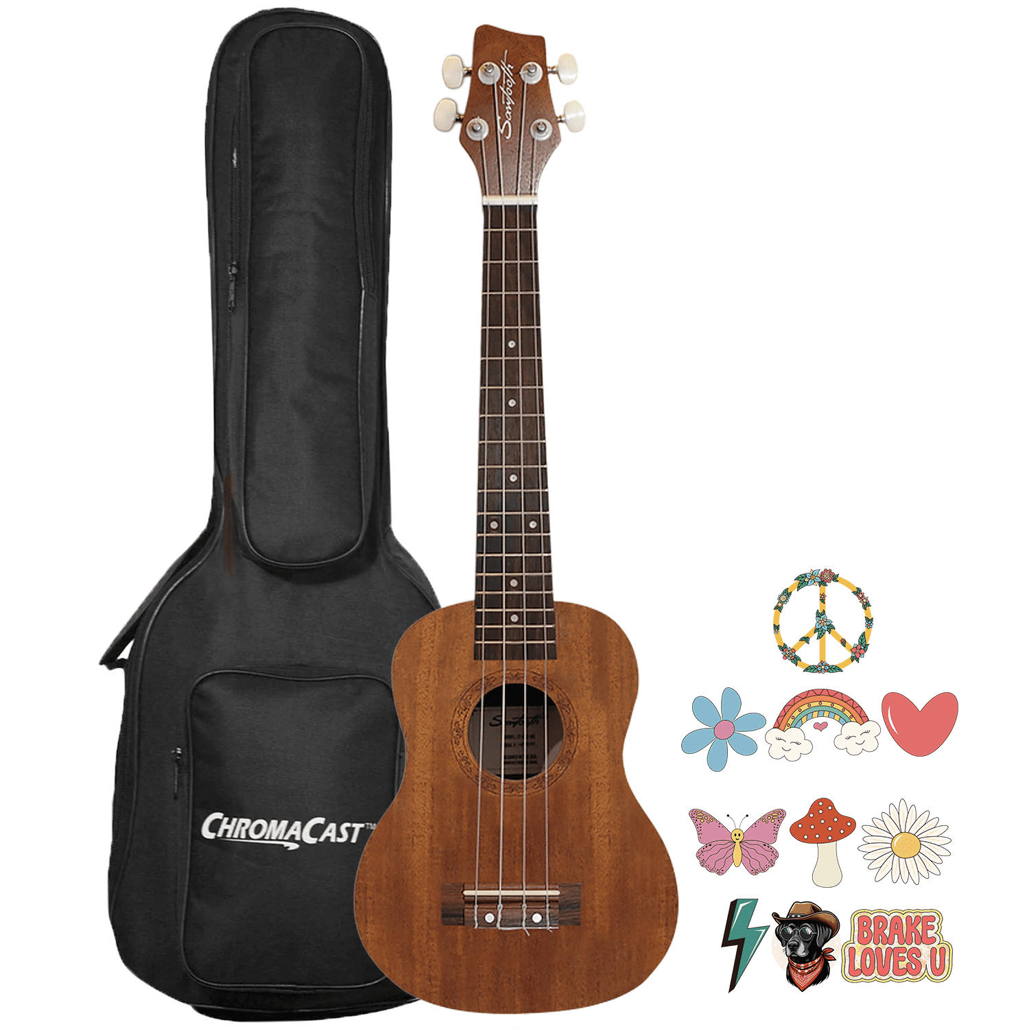 Sawtooth Mahogany Tenor Electric Ukulele w Gig Bag and Fishman KUL-101 ...