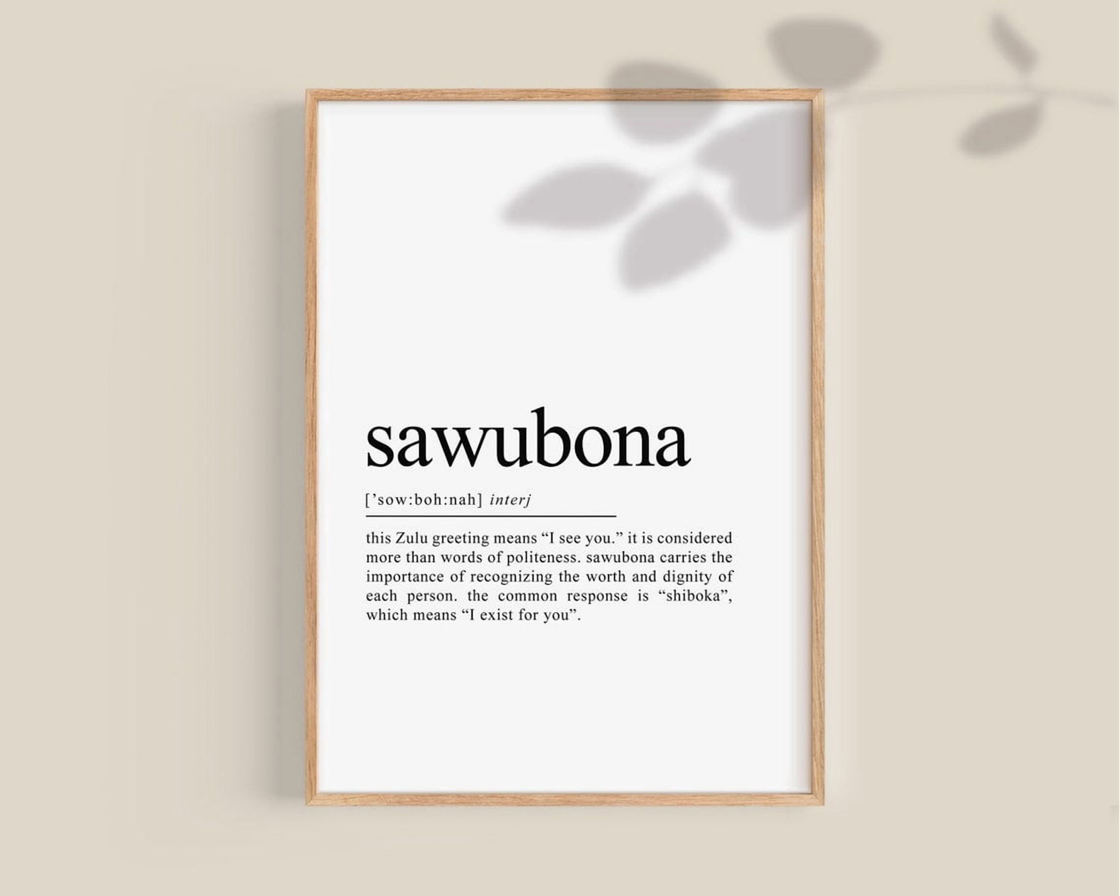 Sawubona Definition Poster, South African Wall Art Zulu South Africa ...