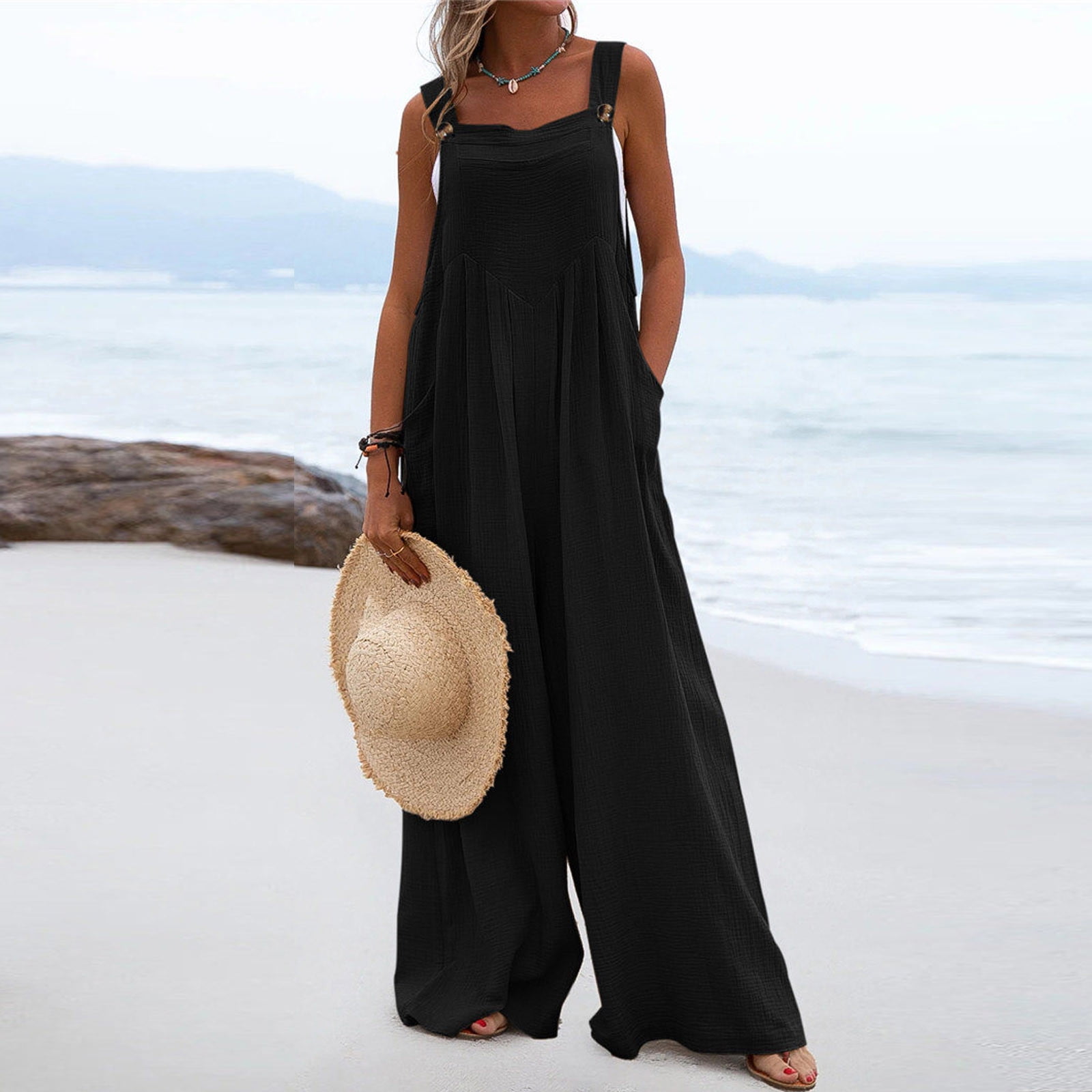 Sawvnm Jumpers for Women with Pockets Casual Cold Shoulder Jumpsuit ...