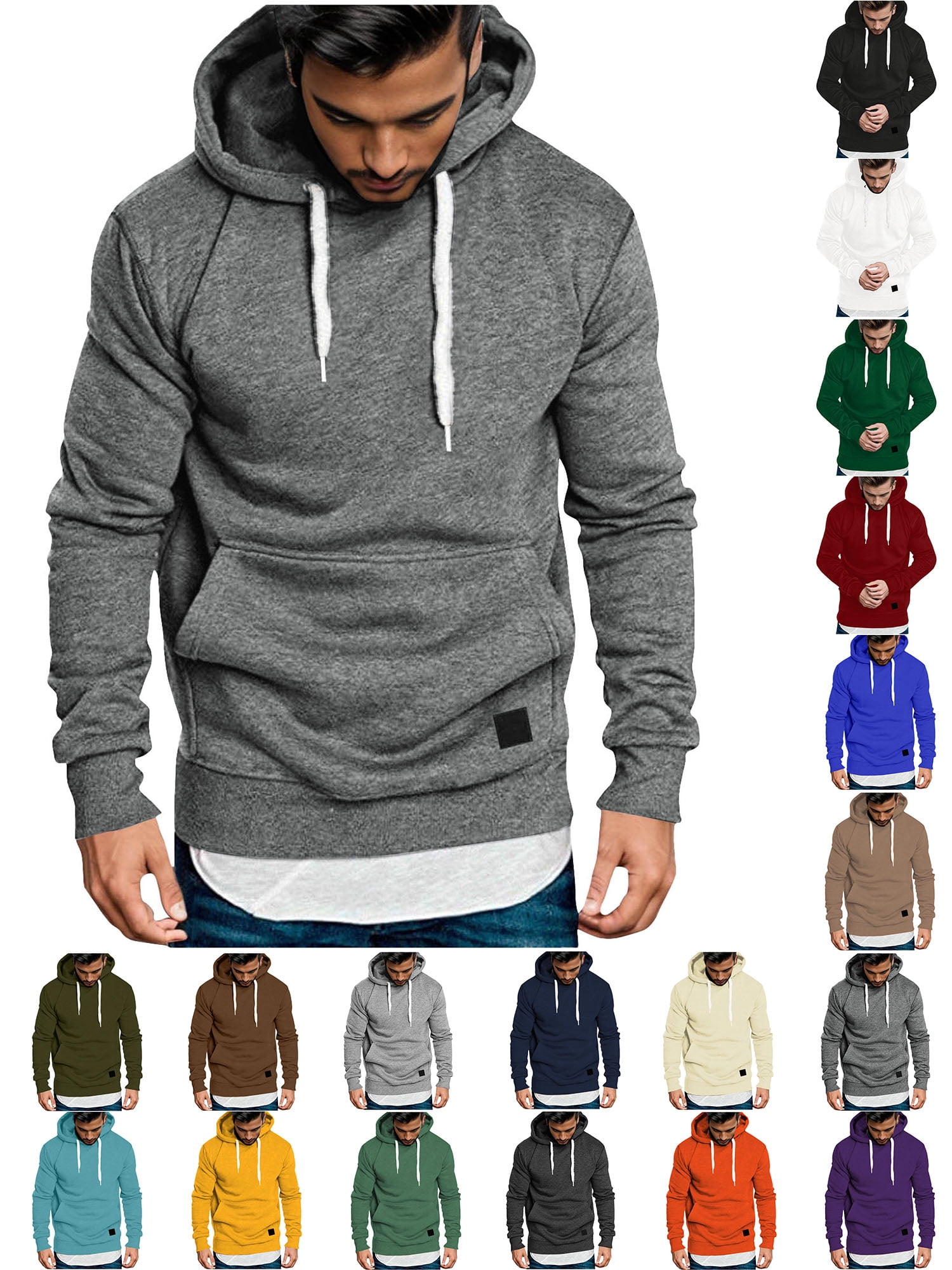 Sawvnm Men's Hooded Pullover Sweatshirt Long Sleeve Drawstring Pocket ...