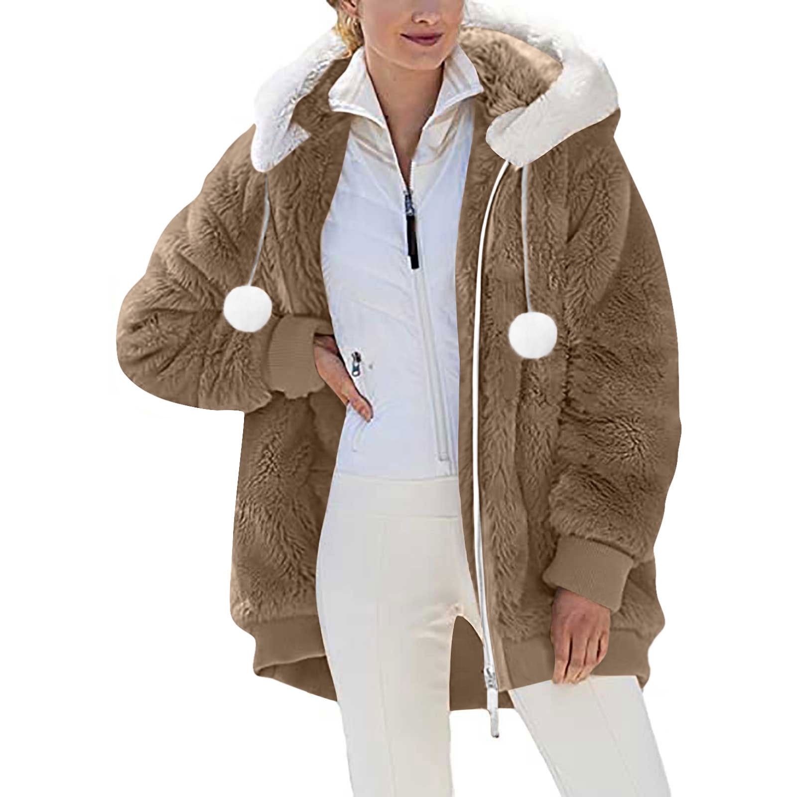 Sawvnm Winter Long Coats for Women Plus Size Winter Warm Loose Plush ...
