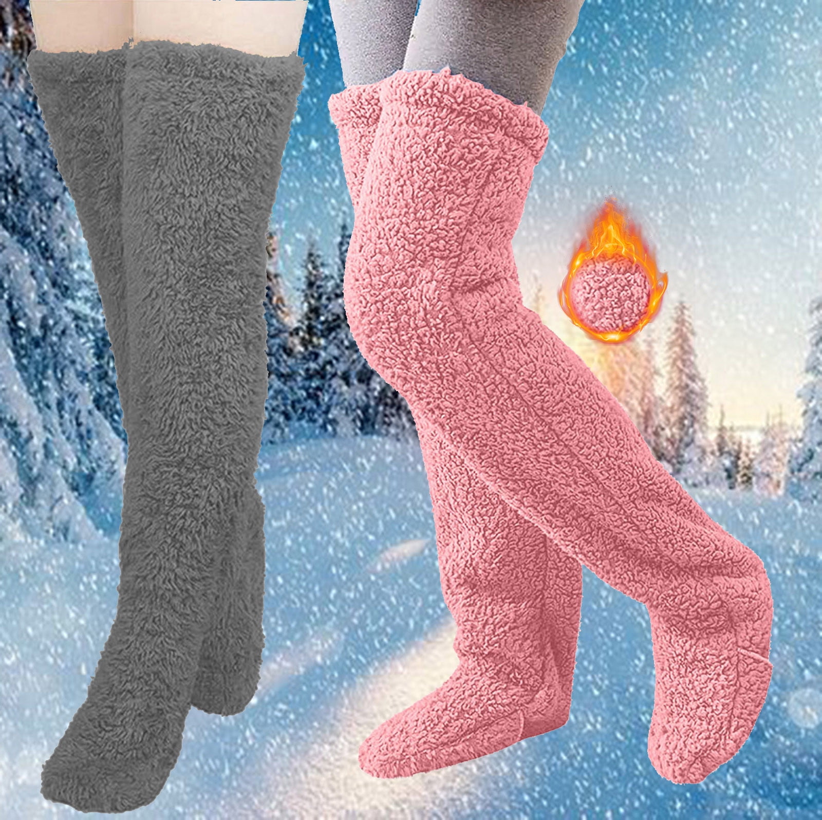 Sawvnm Women's 2 Pairs High Fuzzy Socks Over Knee Winter Leg Warmers ...