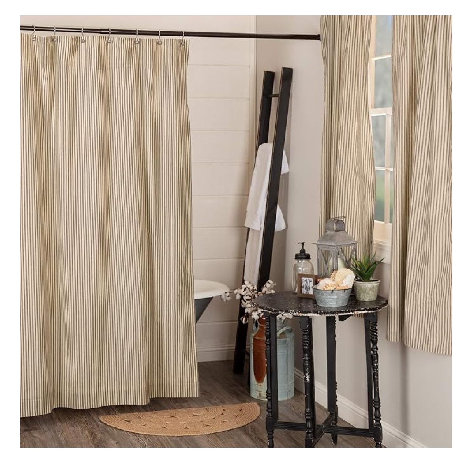 Sawyer Mill Charcoal Decorative Farmhouse Ticking Stripe Shower Curtain ...