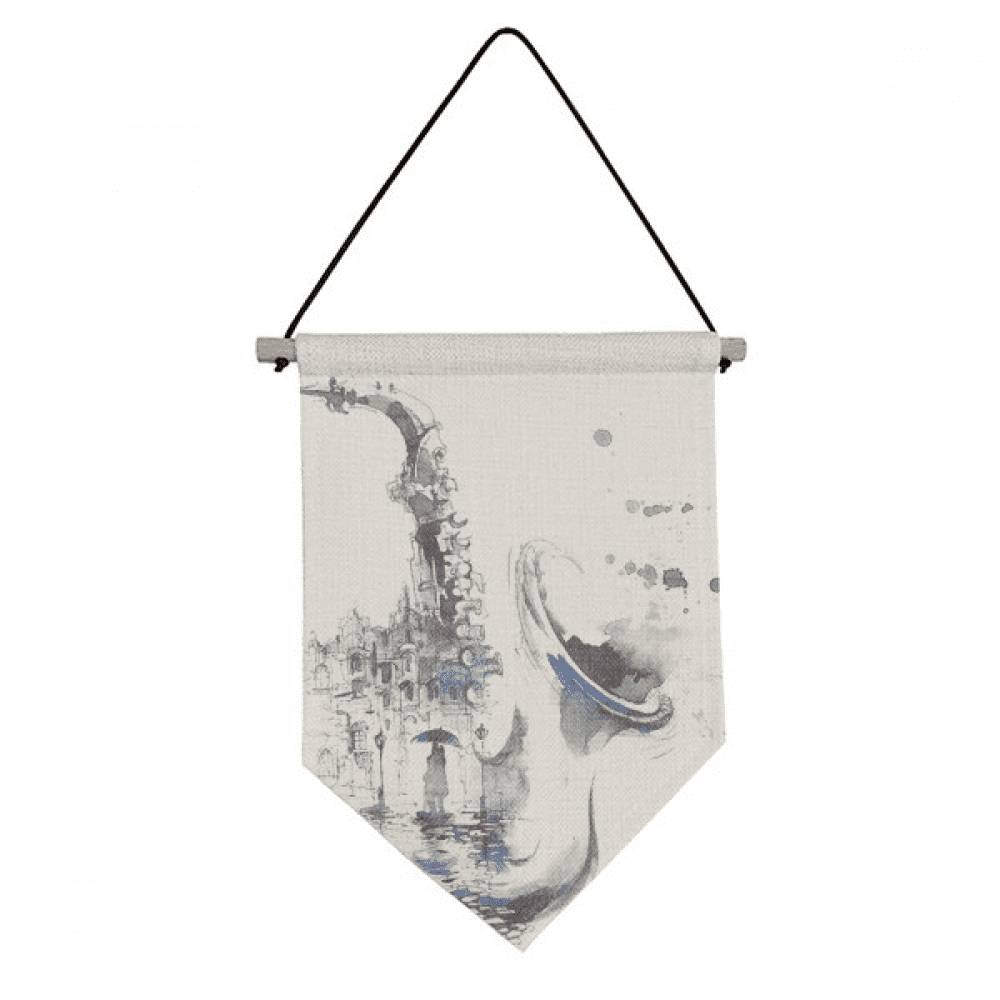 Sax Building Umbrella Watercolor Canvas Flag Hanging Wall Art Decor ...
