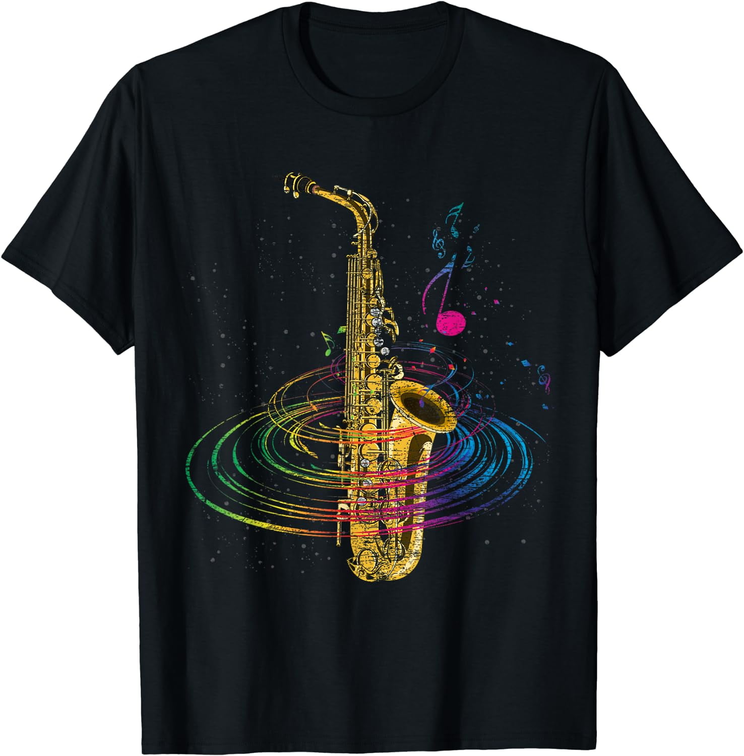 Sax Player Gift Idea Saxophonist Music Notes Saxophone T-Shirt Black ...