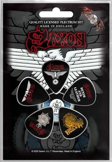 Saxon Guitar Picks Wheels Of Steel Band Logo new Official Black 5 pack ...