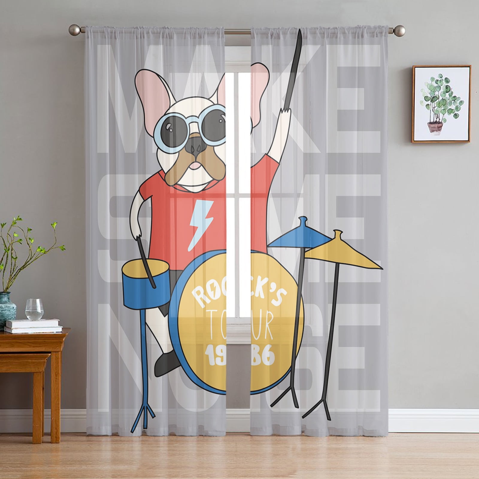 Saxoph Music Note Sheer Curtains for Living Room Bedroom Kitchen Tulle ...
