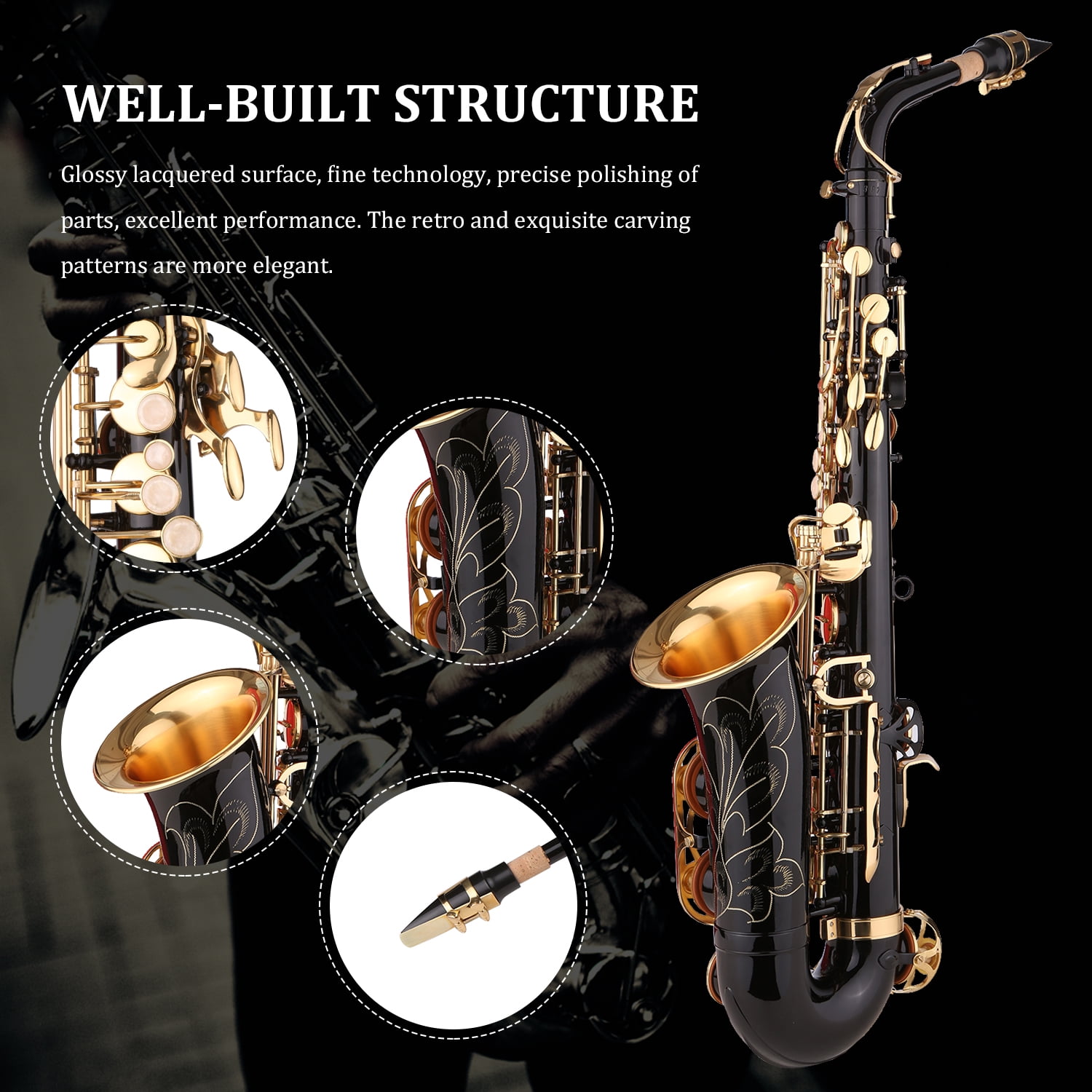 Saxophone Black Paint E-flat Sax for Beginner Student Intermediate ...