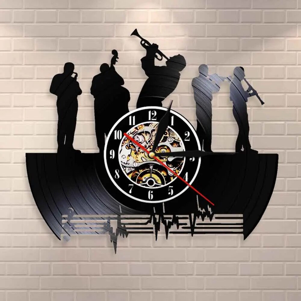 Saxophone Jazz Music Band Vinyl Wall Clock,Vinyl Record Clock Wall Art ...