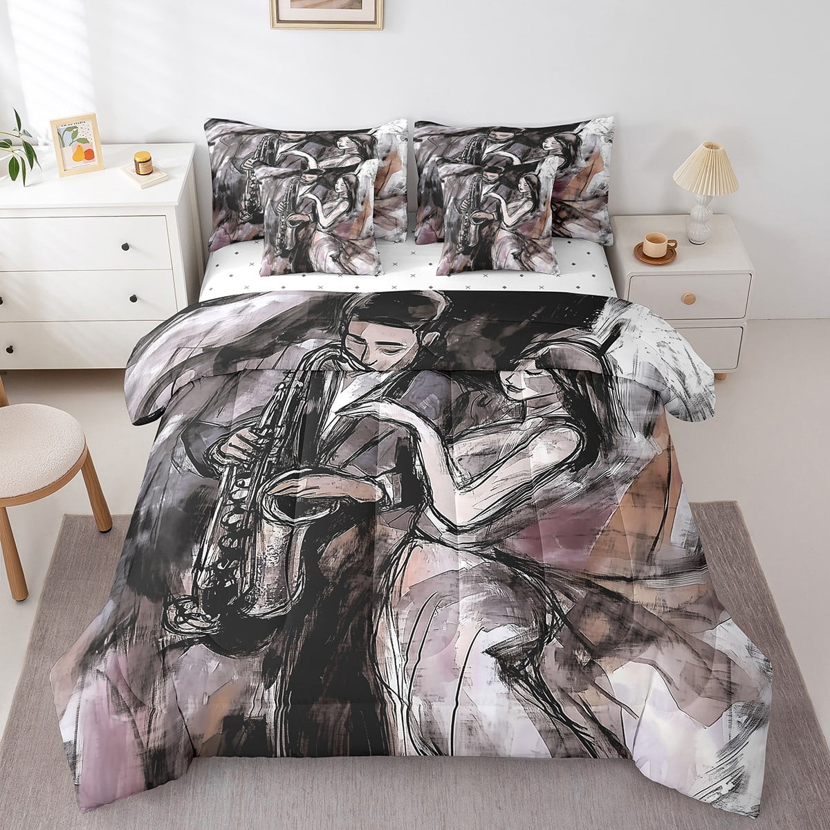 Saxophone Music Bed In A Bag Woman Men Musical Motes Twin Comforter 7 ...