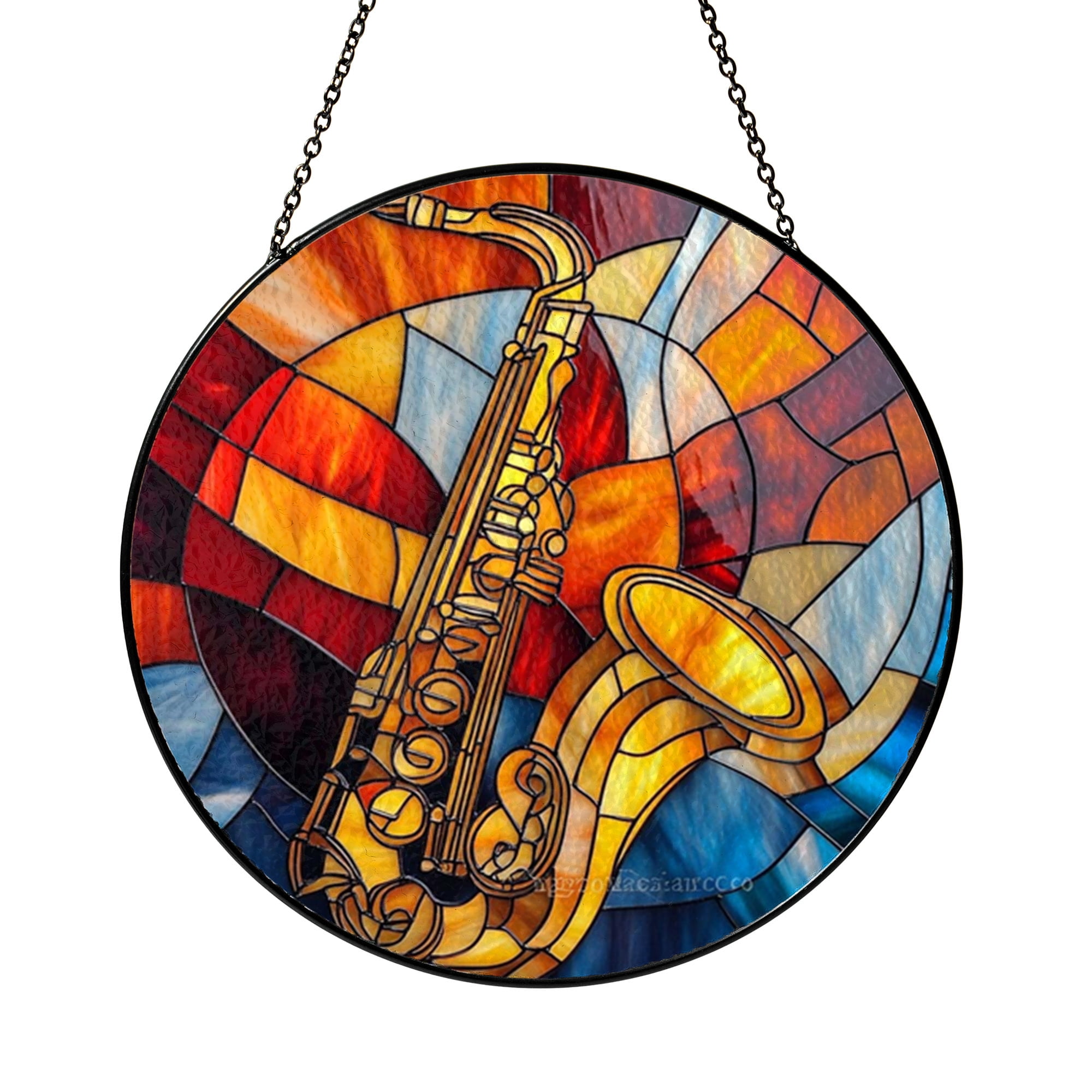 Saxophone Music Scene Round Suncatcher – Stained Glass Style Window ...