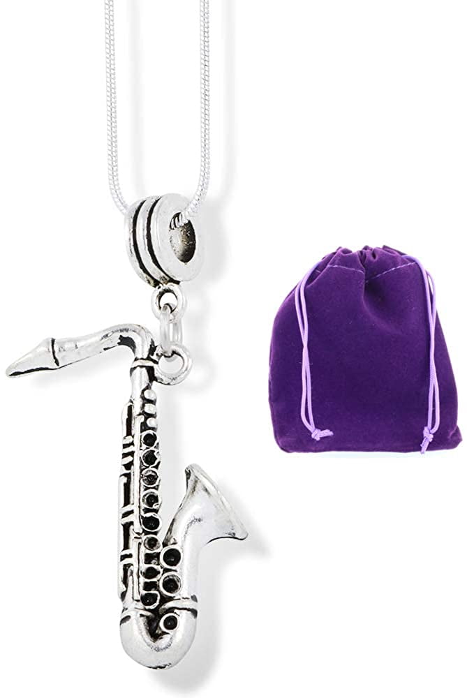 Saxophone Necklace - Large Charm 22 inch Stainless Steel Snake Chain ...