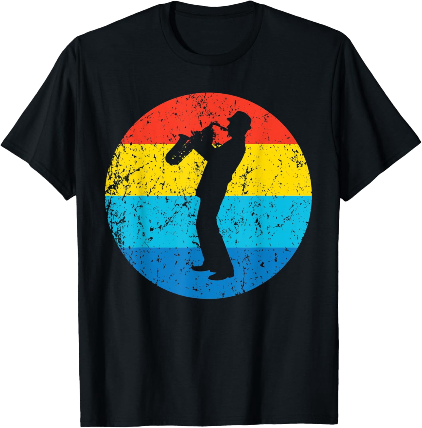 Saxophone Player Style Music Retro 1970's Style Circle T-Shirt men and ...