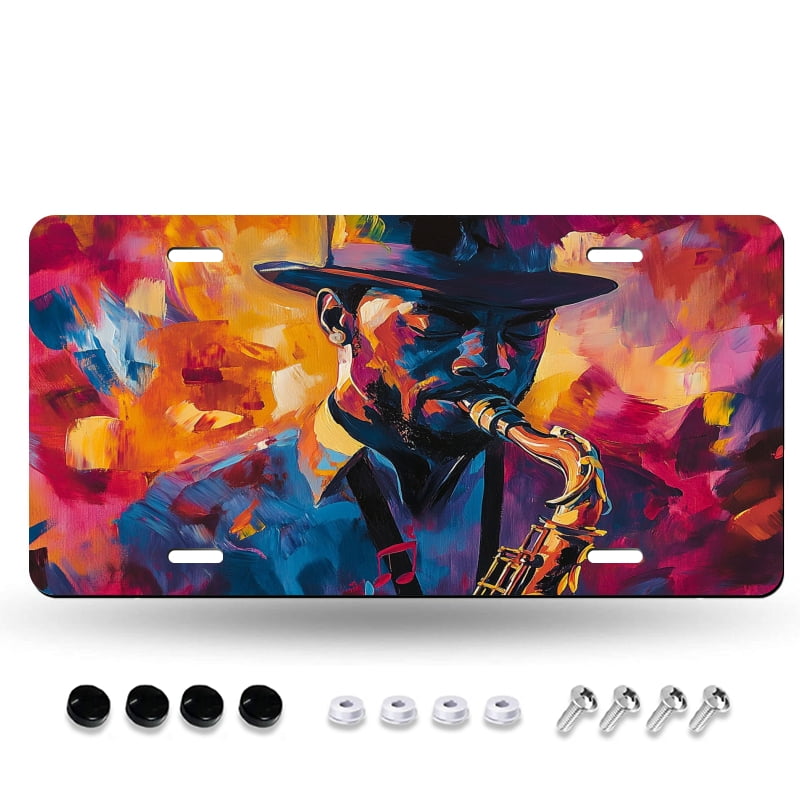 Saxophone Player With Bold Brush Strokes (4) License Plate Frame ...
