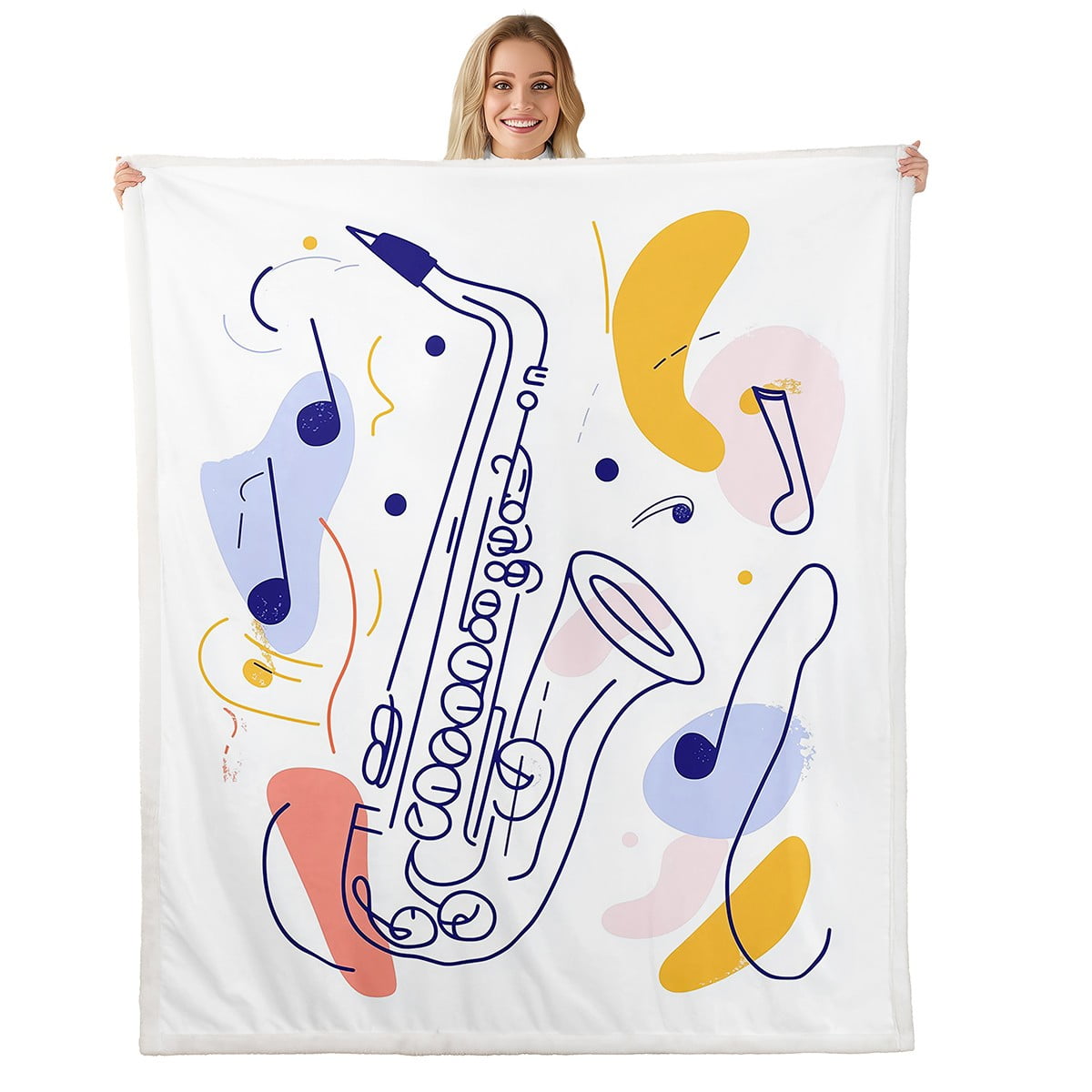 Saxophone Sherpa Blanket Watercolor Minimalist Music Notes Throw ...