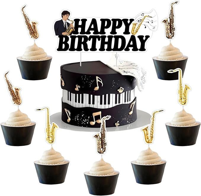 Saxophone Themed Party Decoration, 25pcs Saxophone Happy Birthday Cake ...