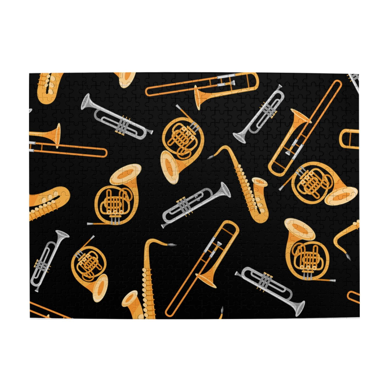Saxophone Trombone Music Black, Jigsaw Puzzles 500 Pieces Wooden Jigsaw Toy Family Game Wall ...