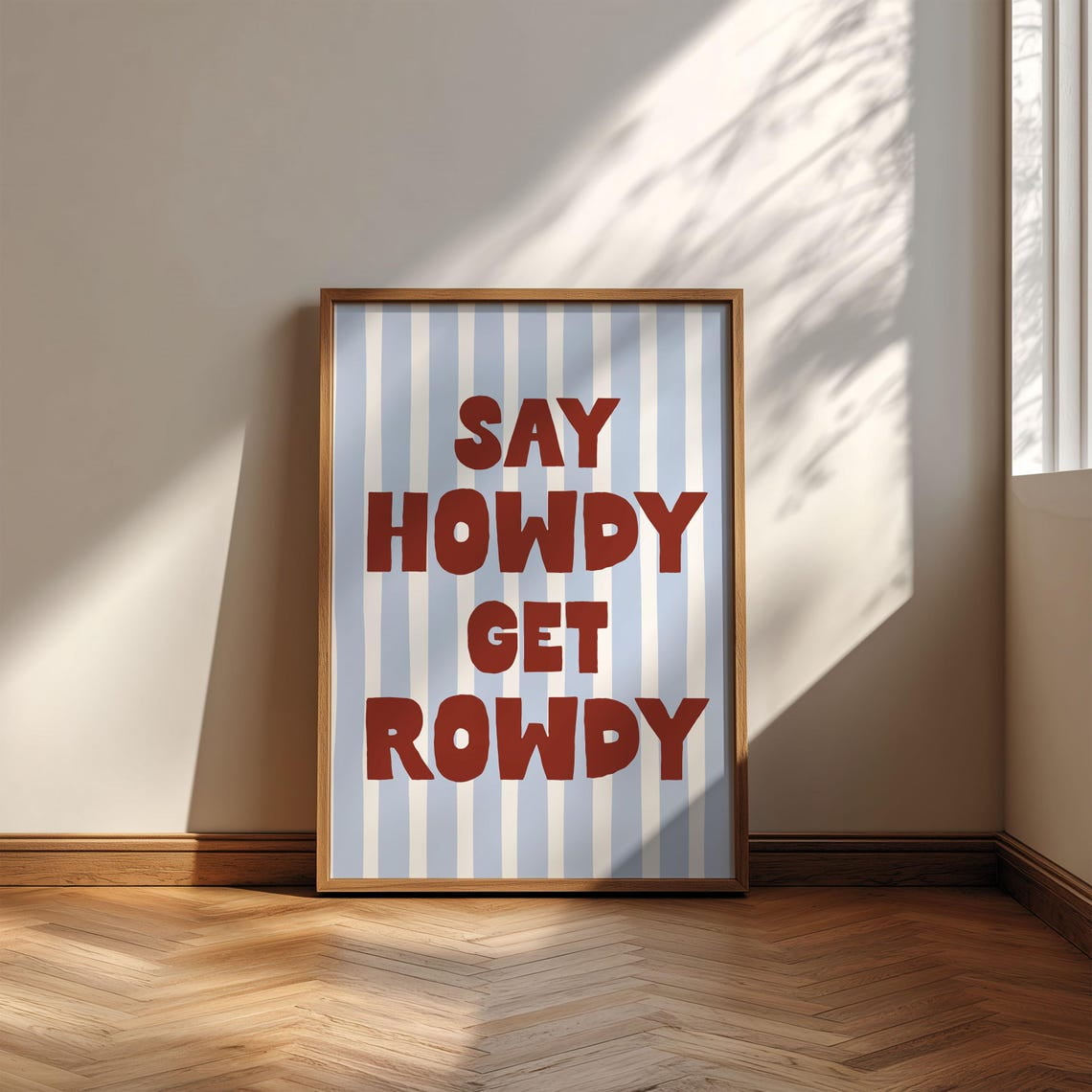 Say Howdy Get Rowdy Art Poster, Blue And Maroon Western Boho Cowgirl ...