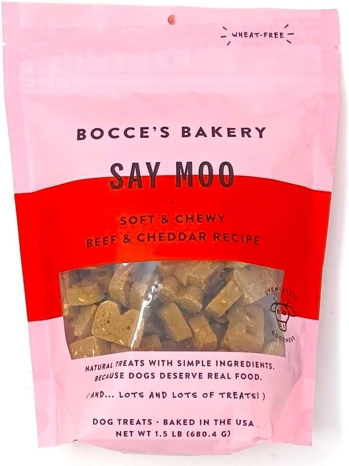 Say Moo Dog Treats. Bocces Bakery. ATT1Soft & Chewy Beef & Cheddar Recipe. 1.5 lb. - Walmart.com